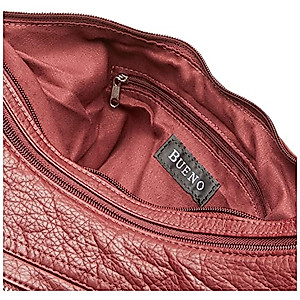 Bueno of California Grainy Washed Organzier Shoulder Bag, Wine