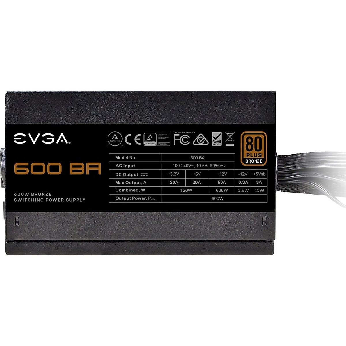 EVGA 600 Ba, 80 Plus Bronze 600w, Power Supply 100-Ba-0600-K1