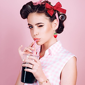 6 Pcs Strawberry Jewelry Set Strawberry Purse Bag Strawberry Earrings Necklace Bracelet Ring Red Bow for Women(Strawberry)