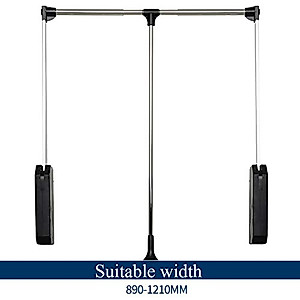 Pull Down Closet Rod Rail, Wardrobe Lift Rail Organizer Storage System Clothes Hanger Dormitory Clothes Bar Hardware Closet Pole Clothing Finishing Rack, Adjustable Width, Wall Mounting Industrial Fra