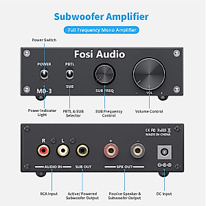 Fosi Audio M03 200 Watt TPA3255 Subwoofer Amplifier Mini Mono Channel Audio Power Amp for Home Theater Full-Frequency and SUB Bass Switchable with 32V/5A Power Supply
