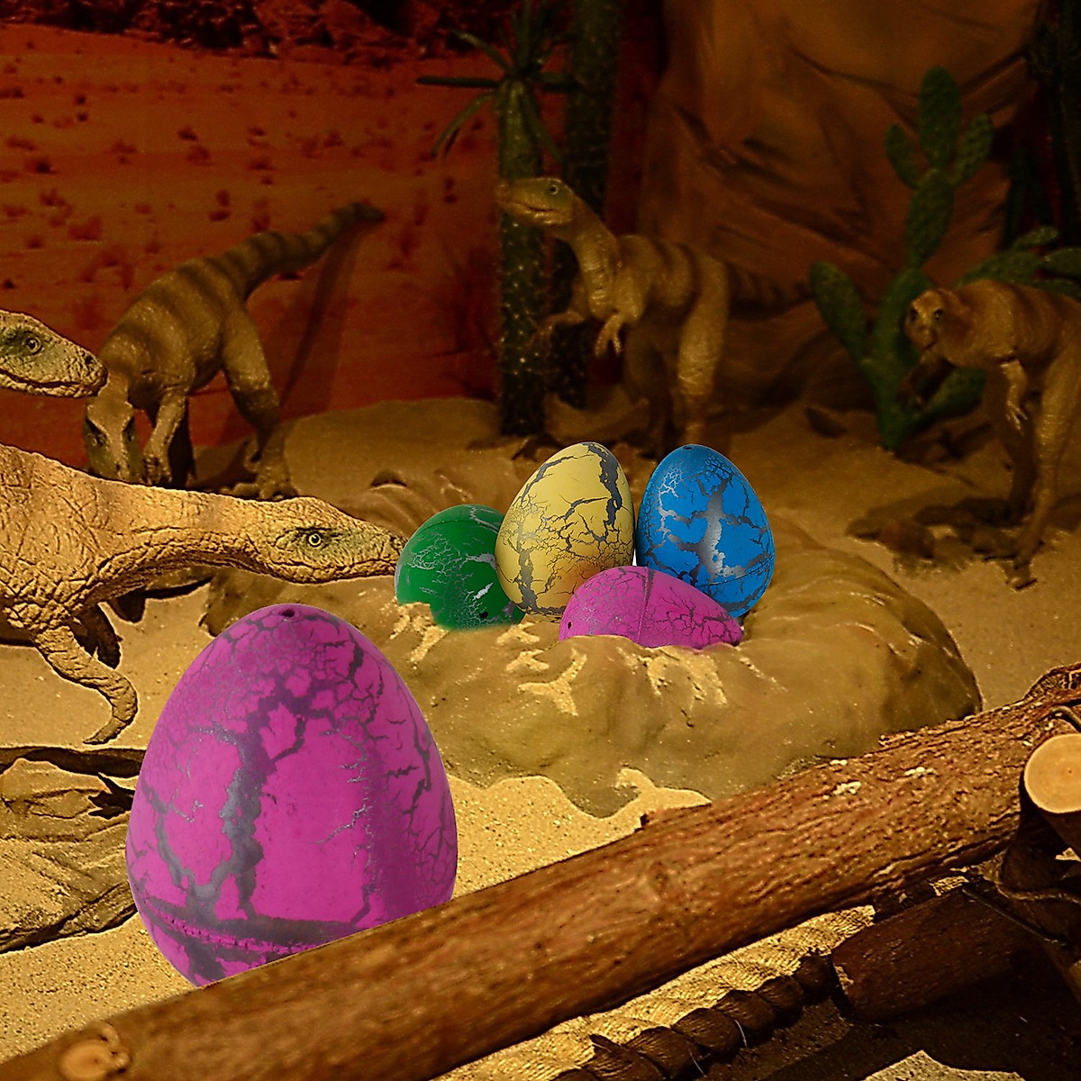 Kictero 12 Pcs Dinosaur Eggs with Bonus10 Pcs Dinosaur Stamps, Crack Easter Dinosaur Eggs That Hatch in Water, Grow Eggs with Dinosaur Figures Inside Toy for Boys/Girls, Birthday Party Favors