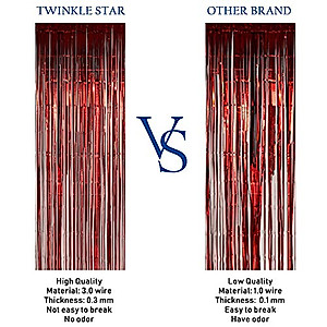 Twinkle Star Photo Booth Backdrop Foil Curtain Tinsel Backdrop Environmental Background for Birthday Party, Wedding, Graduation, Christmas Decorations (2 Pack, Red)