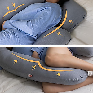 EKLO Pregnancy Pillows, U-Shape Full Body Pillow – Cooling Cover Grey – Pregnancy Pillows for Sleeping – Body Pillows for Adults, Maternity Pillow and Pregnancy Must Haves