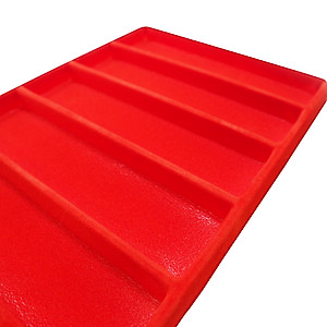 CuteBox Company Black Plastic Tray (14.75” x 8.25” x 1”) with 7 Compartment Red Flocked Tray Insert for Jewelry Storage, Organization, Merchandise, Display