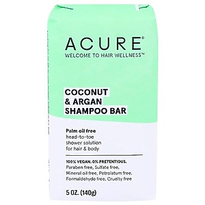 Acure Coconut & Argan Shampoo Bar, 100% Vegan, Performance Driven Body & Hair Care, All-In-One shower Solution, Palm Oil Free, 5 Oz