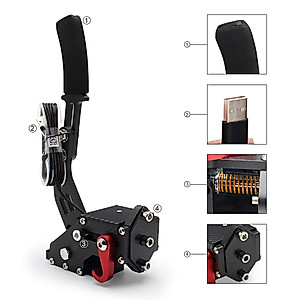 POSENG 64 Bit USB Handbrake with Clamp PC Handbrake Hall Sensor for G25/27/29 T500 T300 G920, Professional Gaming Peripherals for Racing Games, with Non-Contact Plus Hall Sensor (Black without Clamp)