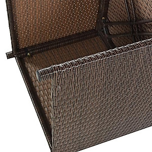 Merax 11-Piece Patio Furniture Set, All-Weather PE Wicker Dining Table Set with Wood Tabletop, Foldable 6 Chairs and 4 Stools, Space-Saving Design, Brown Rattan Beige Cushions Zippered