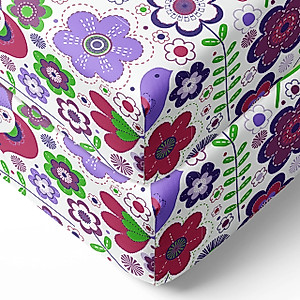 Bacati - 2 Pack Crib Fitted Sheets - Botanical Floral Birds Girls Soft Breathable 100% Cotton Percale Baby Sheets - Fits Standard 28 x 52 X 5 inches Crib & Toddler Mattresses (Purple)