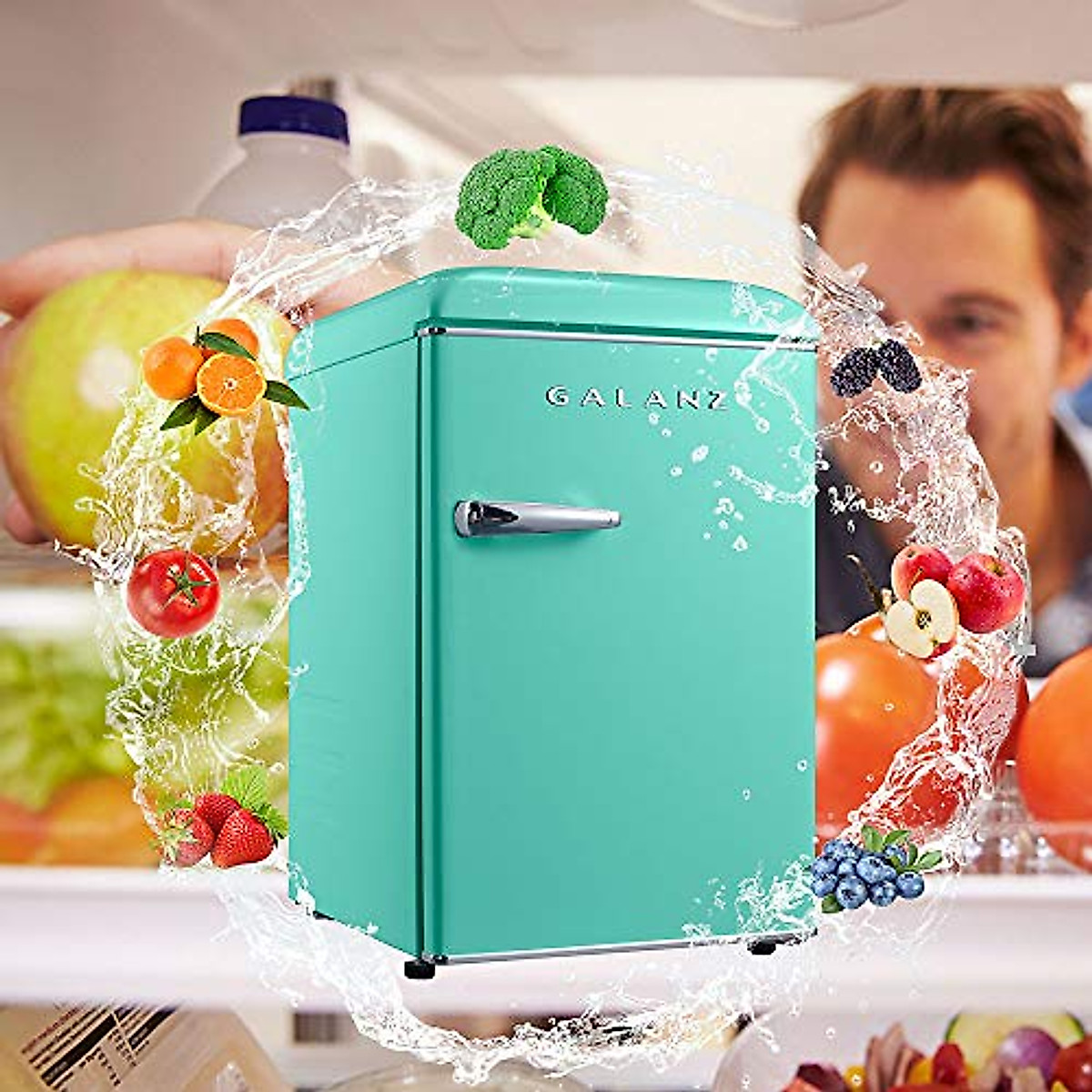 Galanz GLR25MGNR10 Retro Compact Refrigerator, Mini Fridge with Single Doors, Adjustable Mechanical Thermostat with Chiller, Green, 2.5 Cu Ft