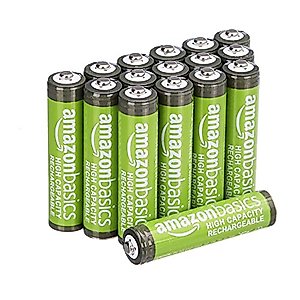 Amazon Basics 16-Pack AAA High-Capacity 850 mAh Rechargeable Batteries, Pre-Charged, Recharge up to 500x