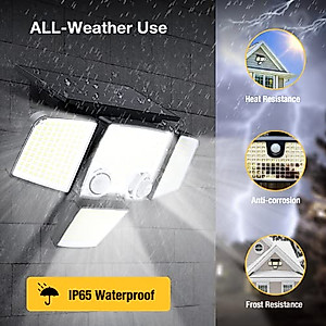 Solar Outdoor Lights - 3000LM 423 LED Motion Sensor Outdoor Lights, 4 Heads IP65 Waterproof Powered Security Flood Lights, 270°Wide Lighting Angle Wall Light with Dual Sensors for Backyard Yard Patio