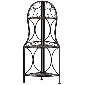 XAONIEN 3 Tier Metal Corner Shelf Stand for Kitchen Free Standing Corner Shelf, Bakers Rack, Antique Bronze