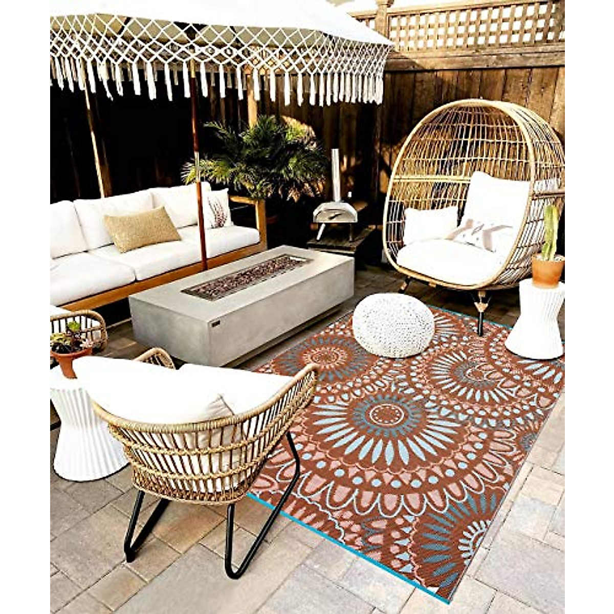 Santextile Reversible Outdoor/Indoor Plastic Straw Rugs Waterproof Portable Mat Easy to Clean Outdoor Patio Mat,Perfect for Garden, Patio, Picnic, Decking-（Blue,8x10Ft）