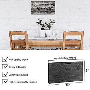 Rustic Kitchen Decorations Wall Art, Farmhouse Kitchen Decor-This Kitchen is Seasoned with Love-Printed Wood Plaque Kitchen Signs Wall Decor 16" x 8"