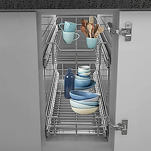 STORKING 2 Tier Kitchen Cabinet Pull Out Organizer, Slide Out Pantry Storage Basket in Multiple Sizes,for Kitchen Base Cabinets,Anti-Rust Chrome-Plating,11 "Wx 22 "D x 15.4 "H