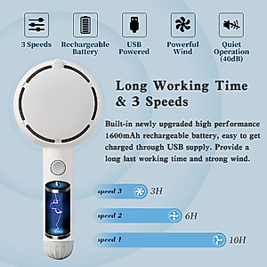 Star Compass Mini Handheld Fan, Battery Operated Rechargeable Portable Fan with LED Light Makeup Mirror, Bladeless Small Personal Fan 3 Speeds Eyelash Fan for Women Girls Outdoor Travel (White)