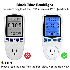 Power Meter Plug, Power Consumption Monitor Electricity Usage Monitor Analyzer Home Energy Consumption Analyzer with Digital LCD Display, Overload and 7 Display Modes for Energy