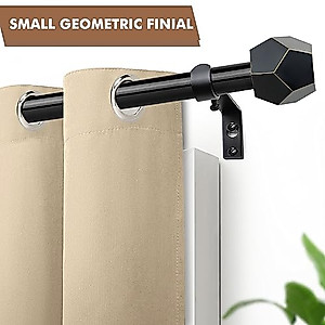 TONIAL 3/4 Curtain Rods 32 to 58 Inch(2.6-4.8ft), Telescoping Splicing Drapery Rods for Windows 20 to 53 Inch(1.7-4.4ft), Decorative Single Rod with GeometricFinial, Black