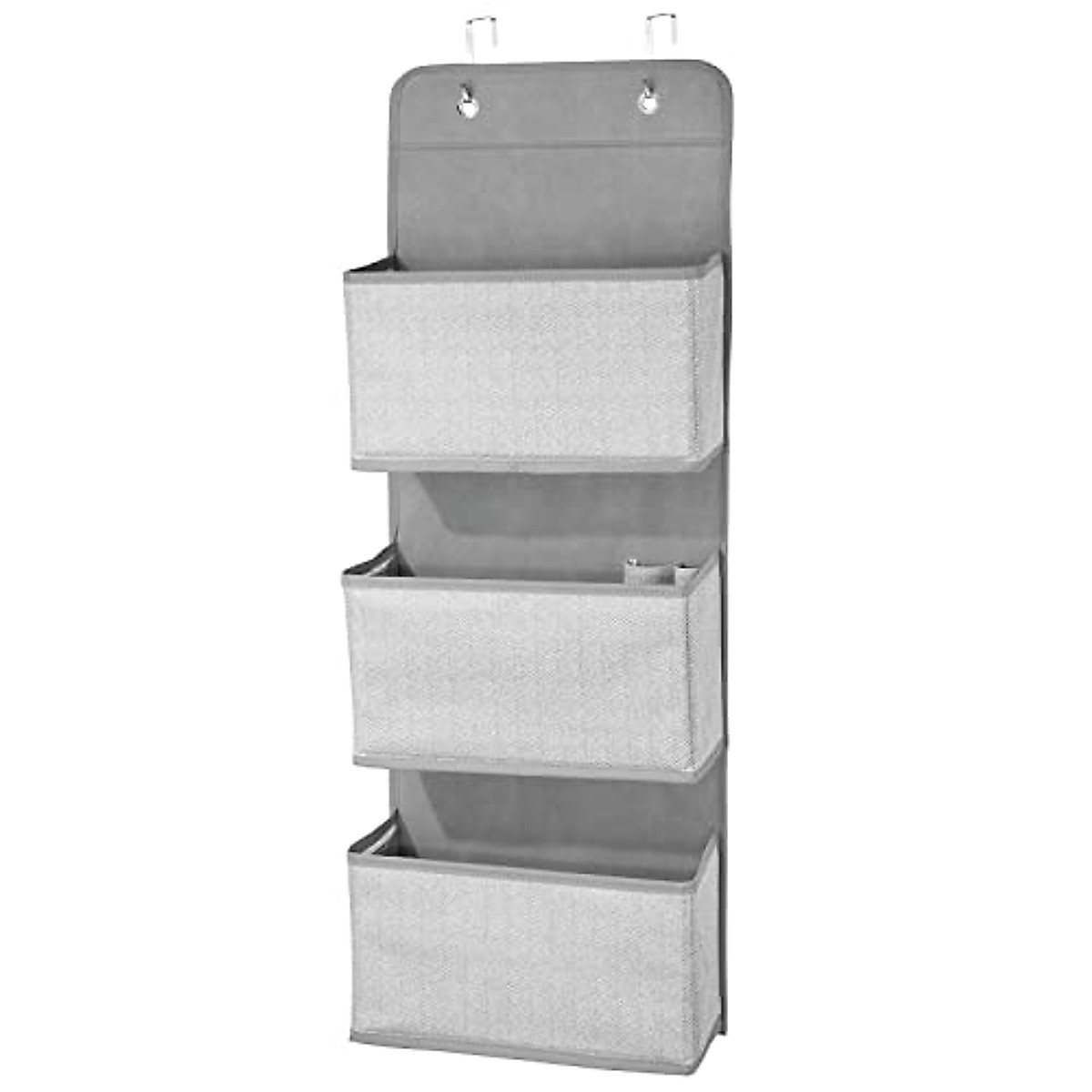 mDesign Fabric Baby Nursery Hanging Organizers for Over The Door Storage for Kids - 3 Pocket Organizer Caddy with Hooks for Clothing, School, Diaper, Toy, and Outfit Storage - Gray Herringbone