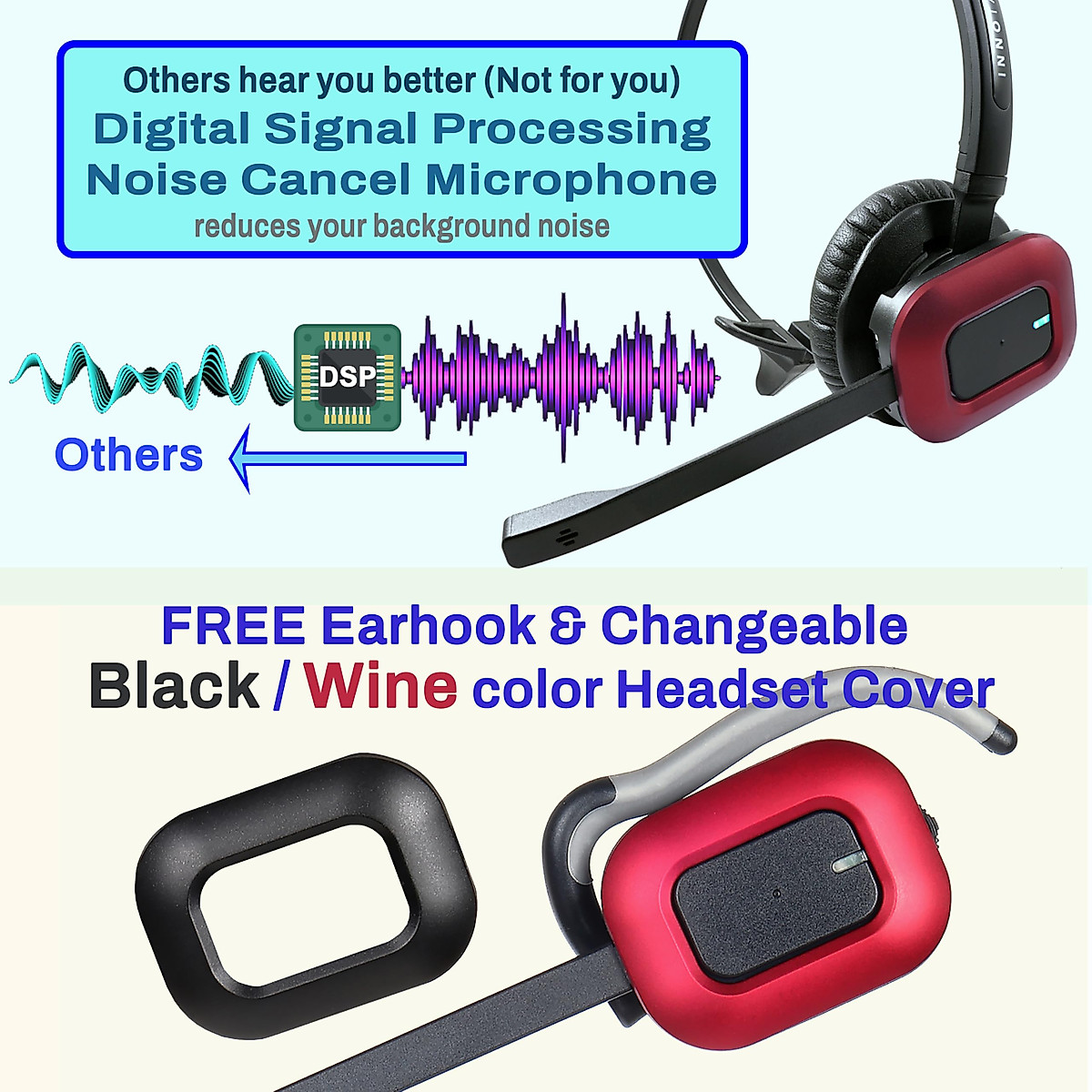Wireless Headset for Desk Phone with Remote Hook ON and Off Handset Lifter, 300 Feet Mobility 8 Hours Talking (Explorer)