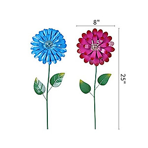 Topadorn 25 Inch Floral Garden Stake Decor,Glow in Dark Outdoor Plant Pick Water Proof Metal Flower Stick for Lawn Yard Patio,Pathway Ornament,Set of 2