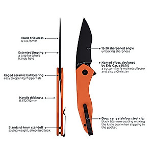 SHIELDON Viper Pocket Knife Black DLC Finish 154CM Steel Blade G10 Handle Nested Liner Lock Folding Knife Qualified as Outdoor Knife (Black Blade)