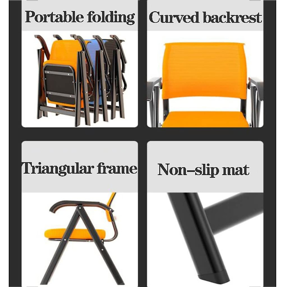 WIGSELBL Mesh Office Chair Ergonomic Computer Desk Chair Foldable Mid Back Stacking Arm Chair,Folding Nesting Chair Conference Room Chair with Padded Fabric Seat (Color : Blue)