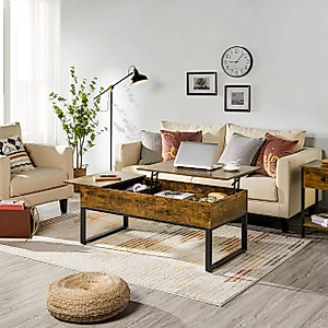 Yaheetech Lift Top Coffee Table with Storage, Industrial Coffee Table with Hidden Compartment & Lift Tabletop for Living Room, Rustic Brown