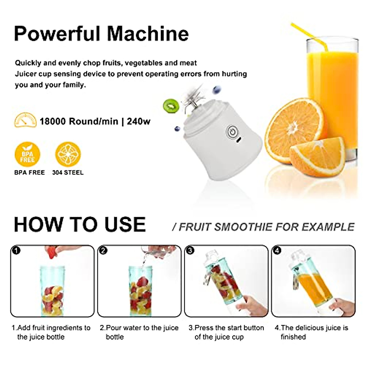 Portable Blender, Personal Size Blenders for Shakes and Smoothies, 20 Oz Personal Smoothie Blender with USB Rechargeable for Home, Office, Sports and Travel Outdoors