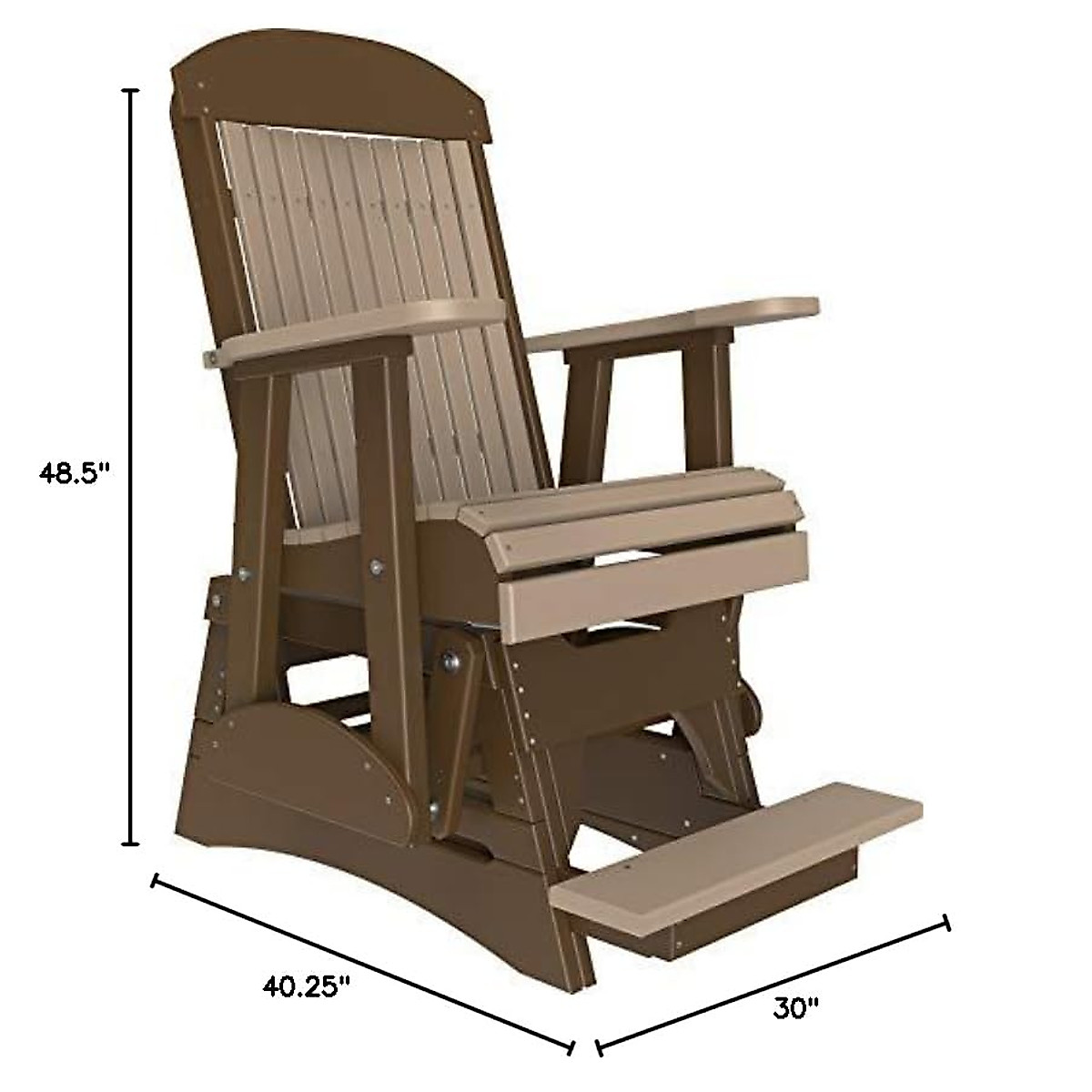 LuxCraft 2' Classic Poly Slat Back Balcony Glider with Built-in Footrest (Weatherwood & Chestnut Brown)