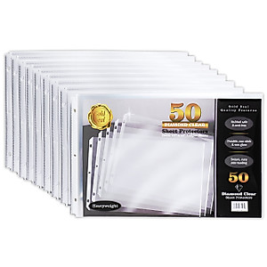 50 Pack 11x17 Inch Heavyweight Diamond Clear Sheet Protectors, Side Loading, Ledger Sheet Protectors, by Gold Seal, 3-Hole Punched