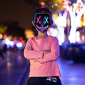 Stegosaurus Halloween LED Mask for Kids, Halloween Light Up Mask for Halloween, Music Festival, Birthday Party LED Mask for Boys Girls (Ice blue + Pink)