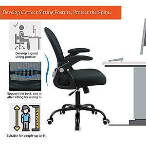Office Chair,Ergonomic Home Office Chair,Breathable Mesh Task Chair,Adjustable Mid-Back Computer Chair,Desk Chair with Flip-up Armrests,360° Swivel Office Chairs with Memory Sponge Cushion,Black