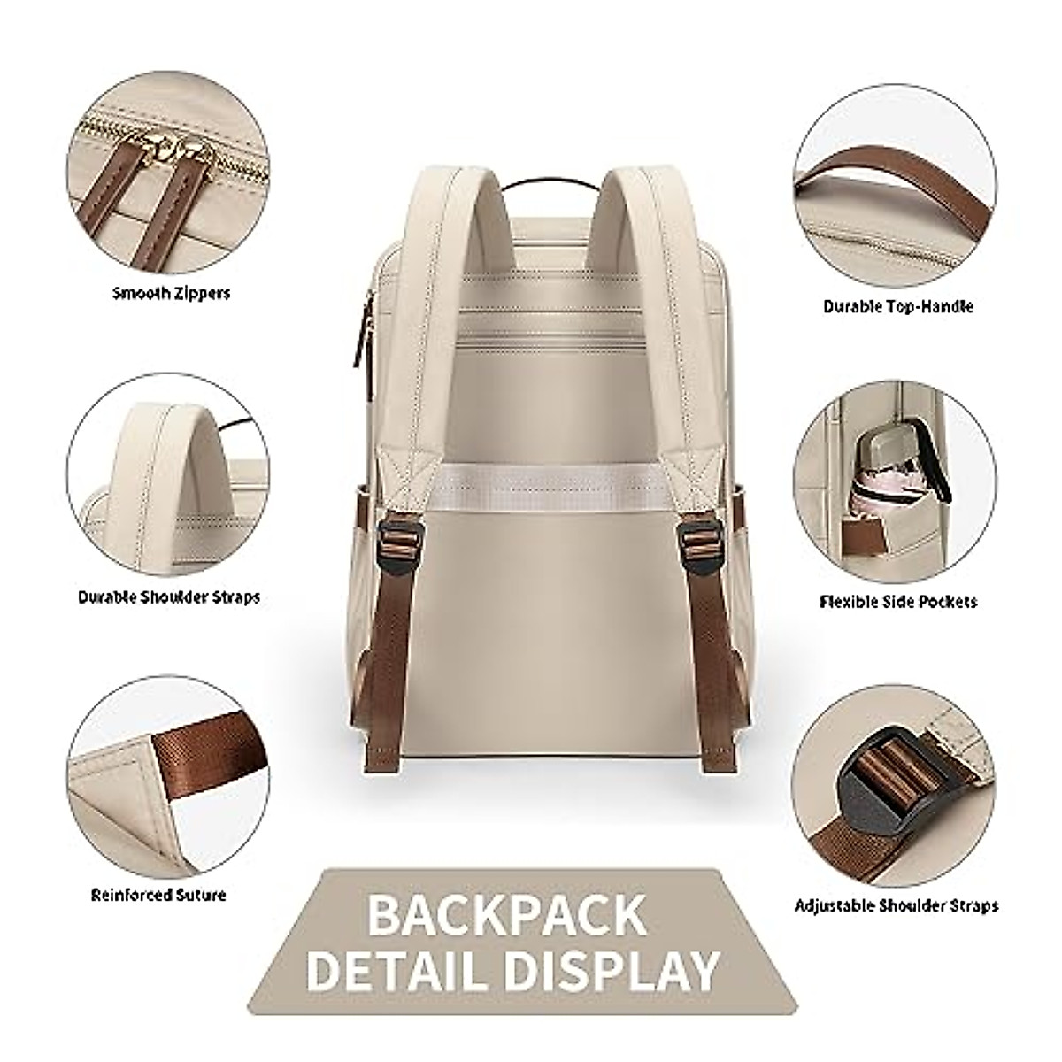 GOLF SUPAGS Stylish Laptop Backpack for Women Airline Approved Perfect for Work College and Travel Multi-Functional Casual Daypack Fits 15.6 Inch Notebook (Apricot)