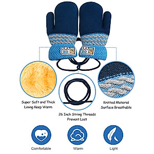 SATINIOR 4 Pairs Fleece Toddler Mittens with String 1-3 Years Fleece Baby Mittens Winter Lining Infant Gloves Warm Thermal Gloves for Baby Kid Toddler