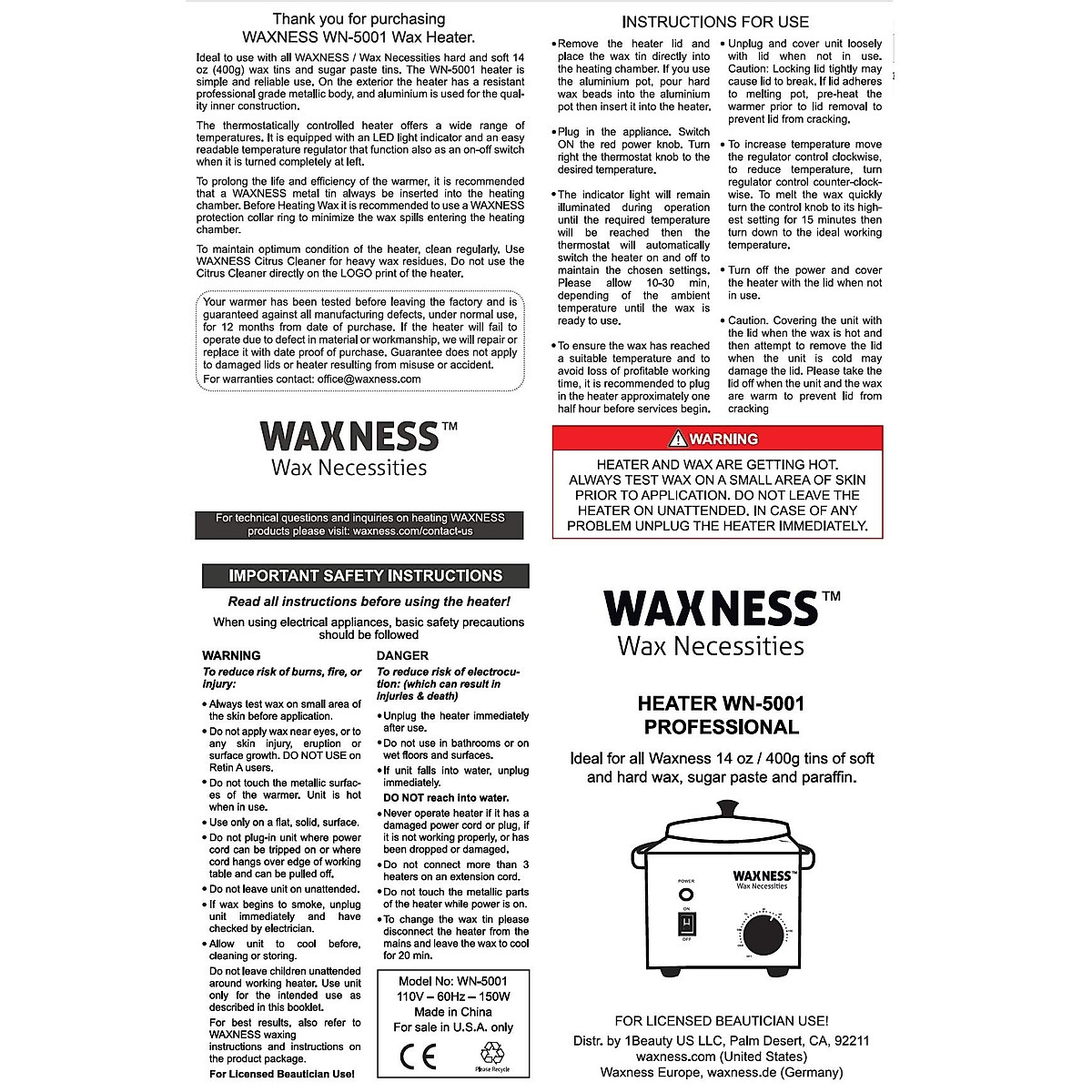 Waxness Green Tea Stripless Waxing Kit with 35.27 oz / 1 kg Wax