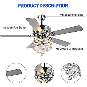 Oaks Aura 52In Crystal Ceiling Fan Fandelier,Modern Outdoor Ceiling Fans with Lights and Remote Control，Noiseless AC Motor, Retro Ceiling Fans for Farmhouse Lighting,Dining Room,Living Room