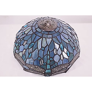 WERFACTORY Tiffany Lamp Shade Replacement 12X6 Inch Sea Blue Stained Glass Dragonfly Style Lampshade Only with Cap fit for Table lamp Pendant Light Ceiling Fixture (Part Not Included) S147 Series
