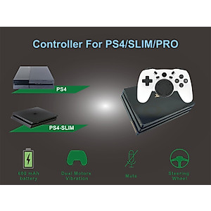 VISIONHMD Wireless Racing Wheel or Steering Wheel for PS4/PS4 SLIM/PS4 Pro,Compatible With Steam Gaming, Android and iOS,MAC,With 2 Remappable Buttons (White)