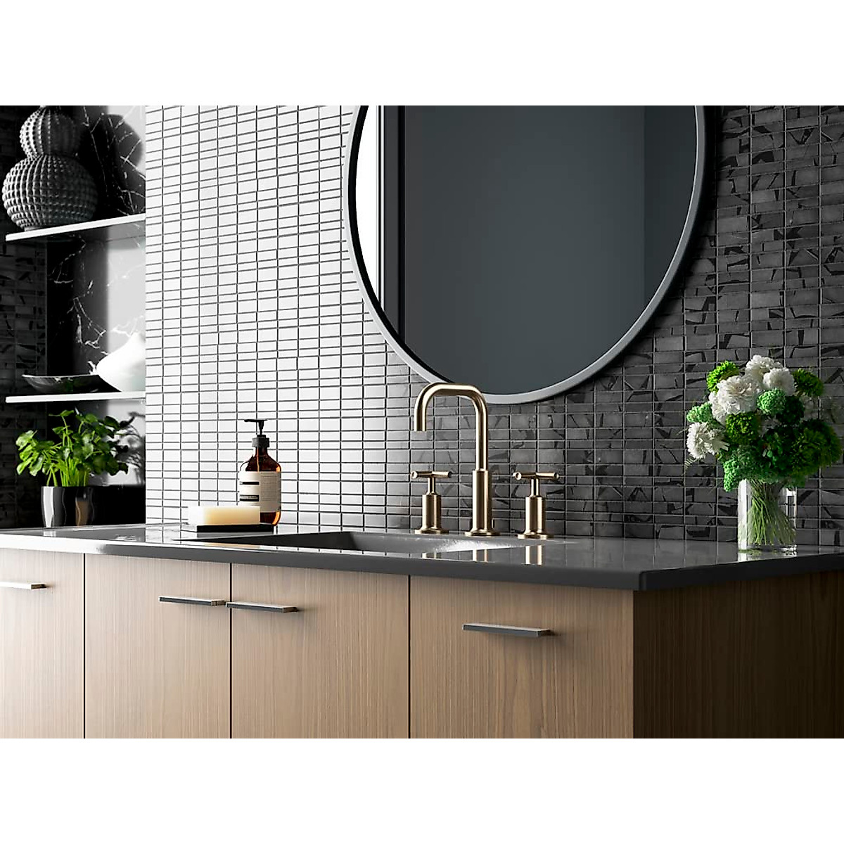 KOHLER K-14406-3-2MB Purist Bathroom Sink Faucet, Widespread Low Cross Handles and Low Gooseneck Spout, Vibrant Brush Moderne Brass