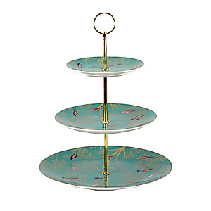 Portmeirion Sara Miller London Chelsea 3 Tier Cake Stand | Green Tiered Dessert Stand for Serving Pastries, Cupcakes, and More | Made from Fine China with Gold Detail | Handwash Only