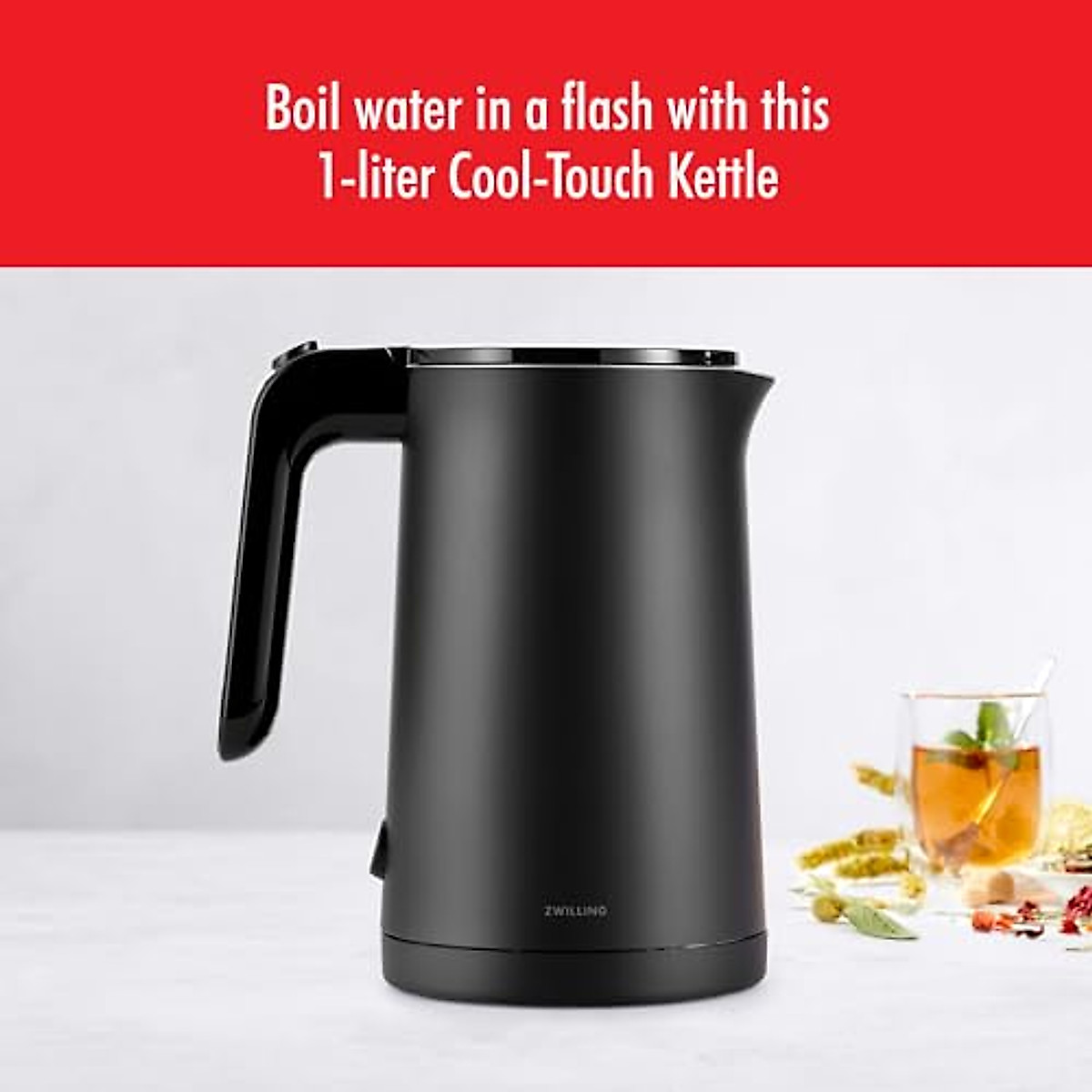 ZWILLING Enfinigy Cool Touch 1-Liter Electric Kettle, Cordless Tea Kettle & Hot Water - Black