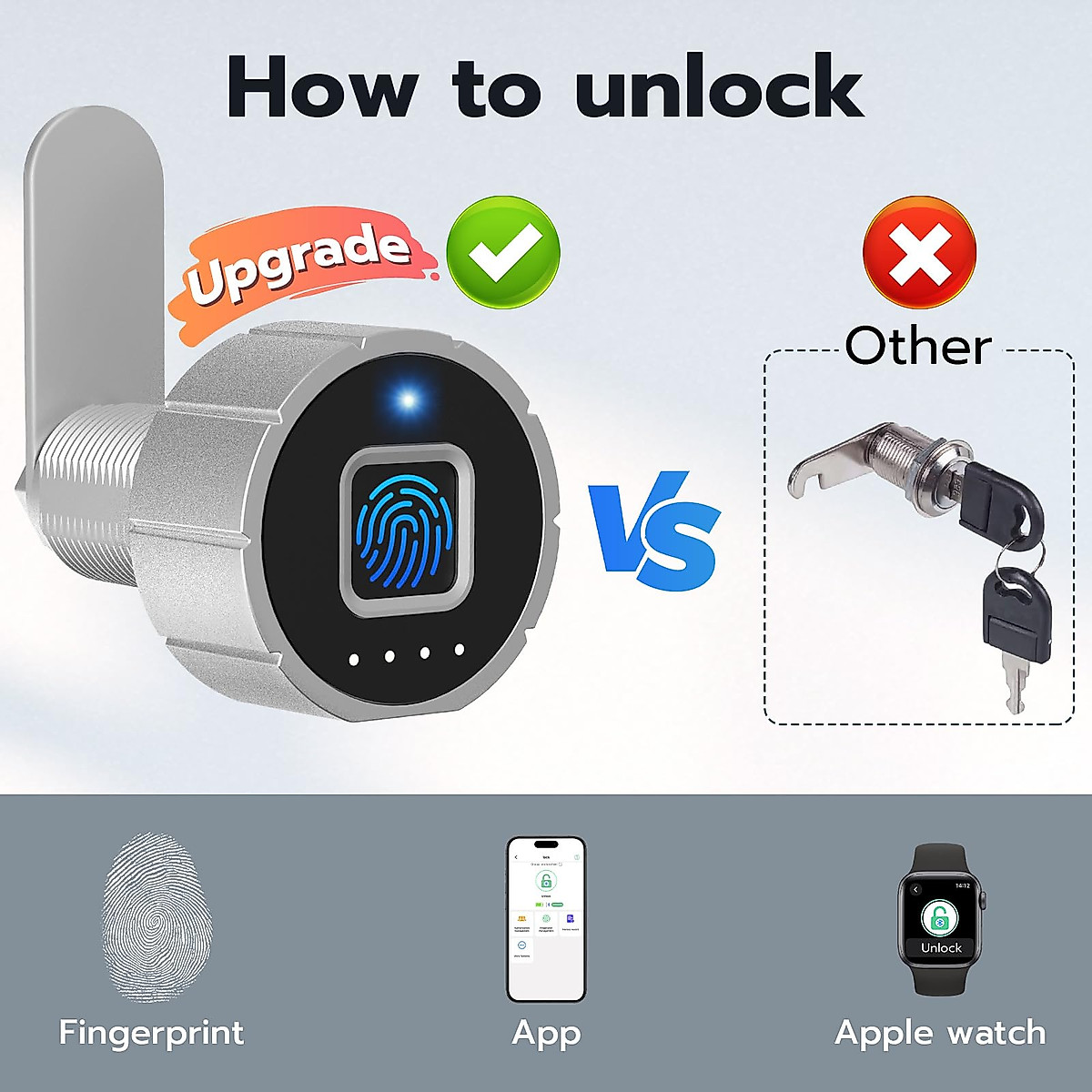 Fingerprint Cabinet Lock, Pothunder Smart Lock with Bluetooth & Fingerprint, Keyless Drawer Furniture Lock, USB Charging Fingerprint Lock, Ideal for Home, Office, Furniture, Mailbox (20MM)