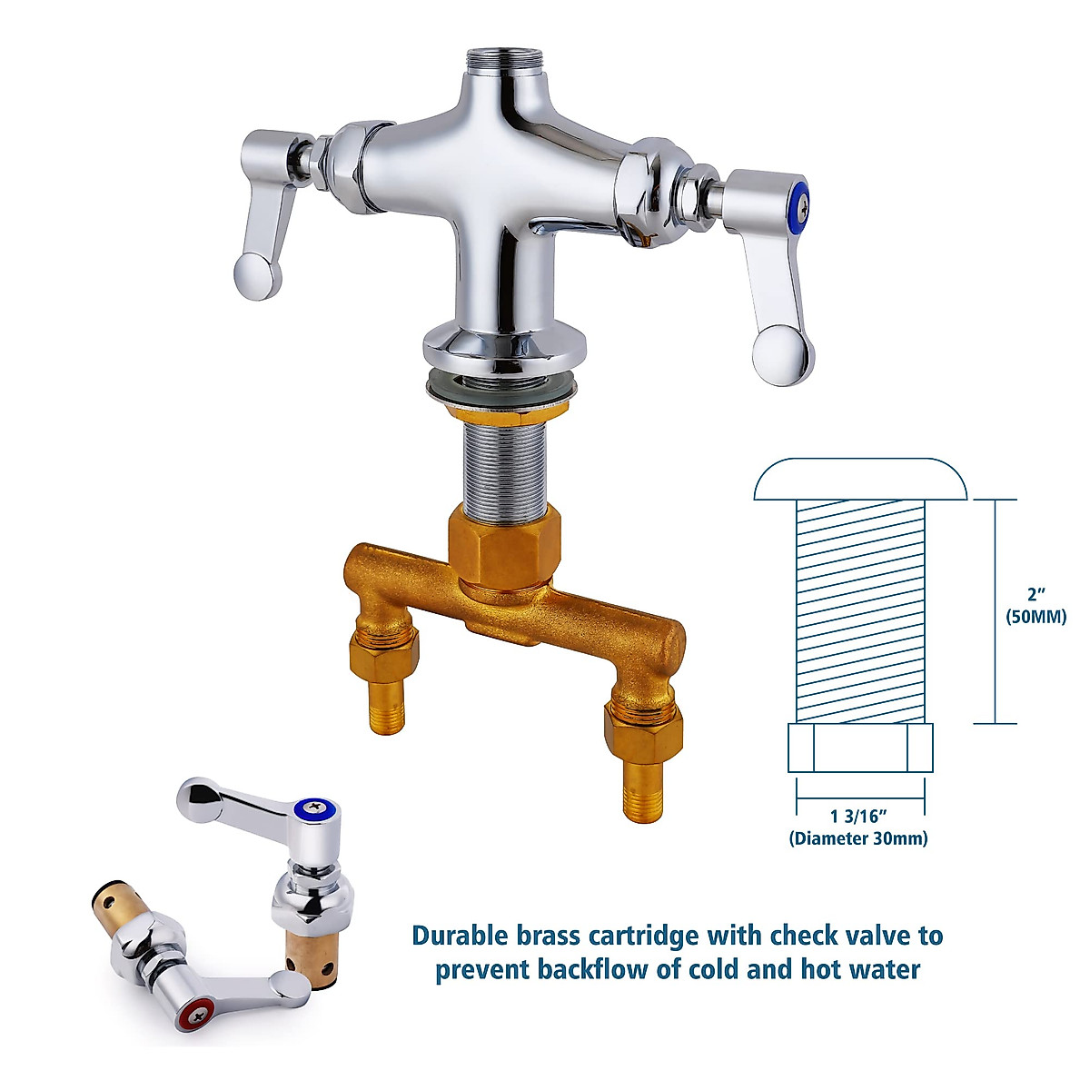 MaxSen Commerical Faucet with Sprayer Deck Mount 40" Height Brass Commercial Sink Faucet for Dishwashing Pre Rinse Faucet with Spray Valve Restaurant Faucet with Flexible Stainless Steel Hose