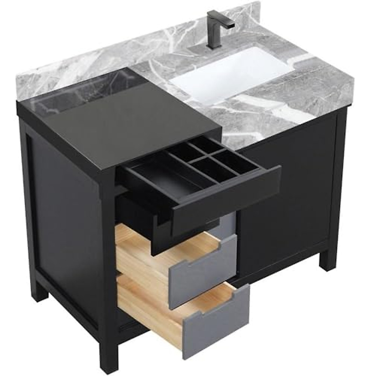 Lexora Home Zilara 42" Single Marble Top Bathroom Vanity with Gun Metal Faucet