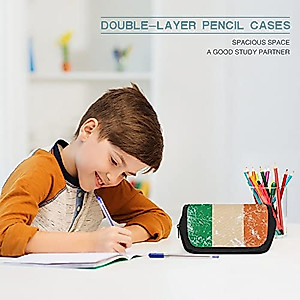 Ireland Retro Flag Large Capacity Pencil Case Multi-Slot Pencil Bag Portable Pen Storage Pouch with Zipper