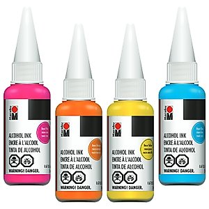 Marabu Neon Alcohol Ink Set - 4 Neon Alcohol Inks, Yellow, Orange, Pink, Blue - Vibrant Alcohol Ink for Epoxy Resin, Tumblers, Alcohol Ink Paper - Large 0.68 Ounce Inks