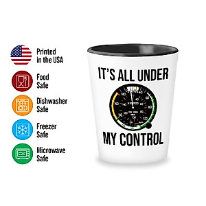 Bubble Hugs Pilot Shot Glass 1.5oz - It's All Under My Control - Airplane Job Flight Deck Staff Worker Sky Fly Captain Private Jet Aviator Career