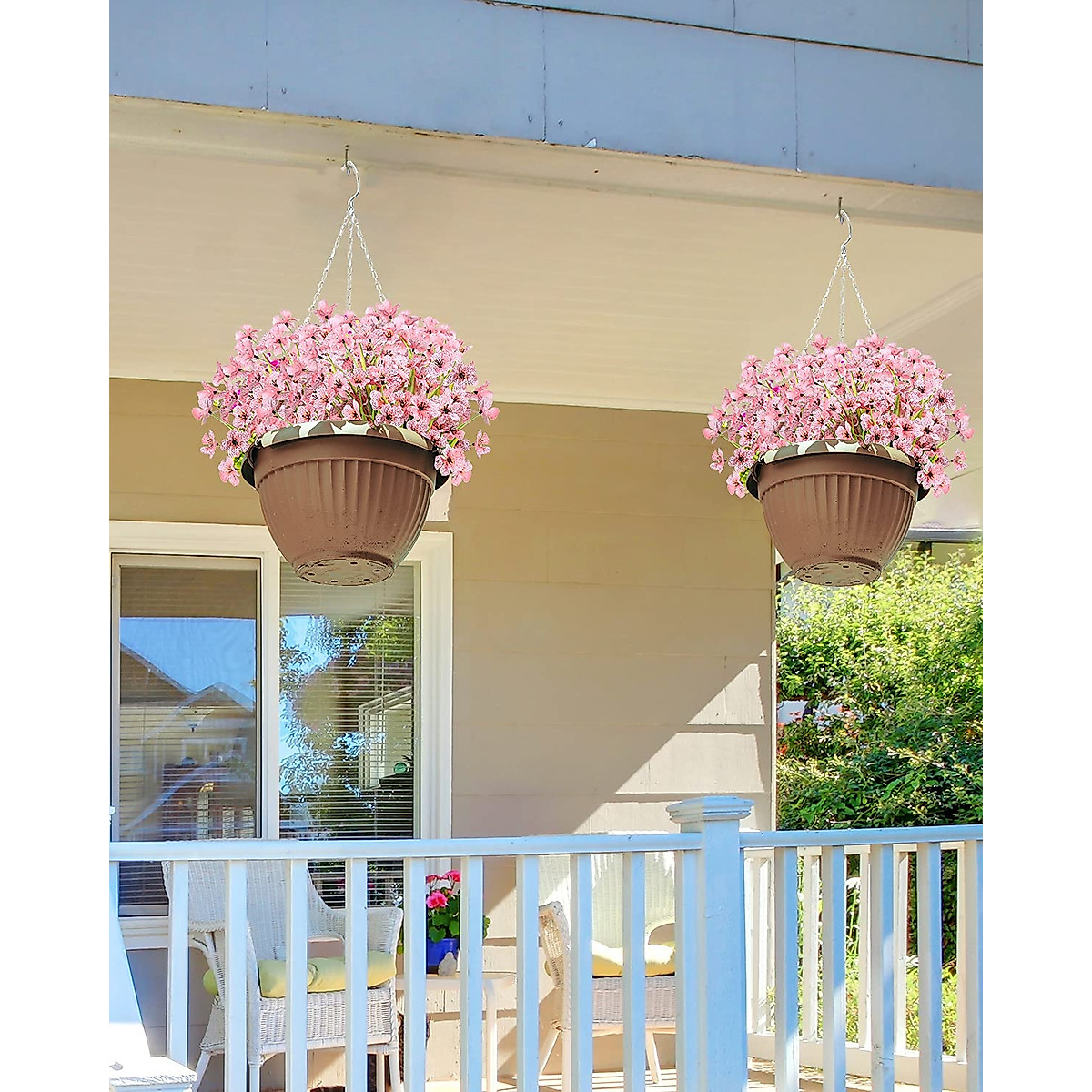 Omldggr 5 Pieces Artificial Violet Flowers Artificial Flowers Faux Violet Flowers Faux Plastic Plant Shrubs Greenery for Indoor Outside Garden Patio Porch Window Box Home Wedding Decoration(Pink)